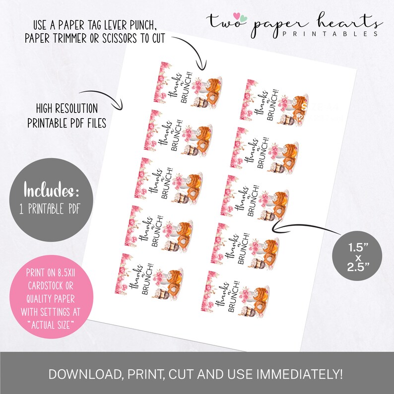Thanks A Brunch Tag Template Printable Brunch Tags Instant Download ...