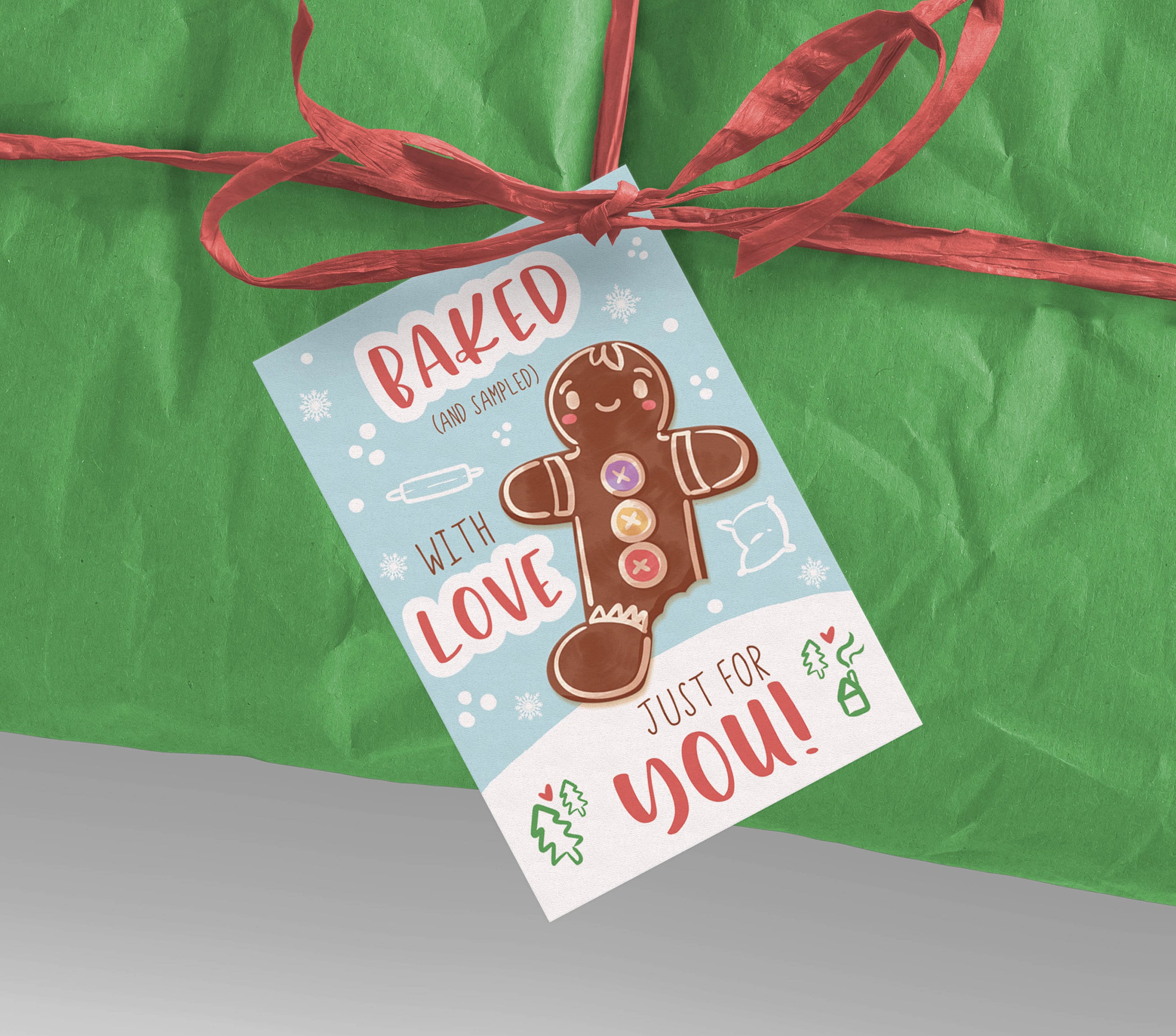 Gingerbread Man Christmas Gift Tags, Printable Baked With Love Tags ...
