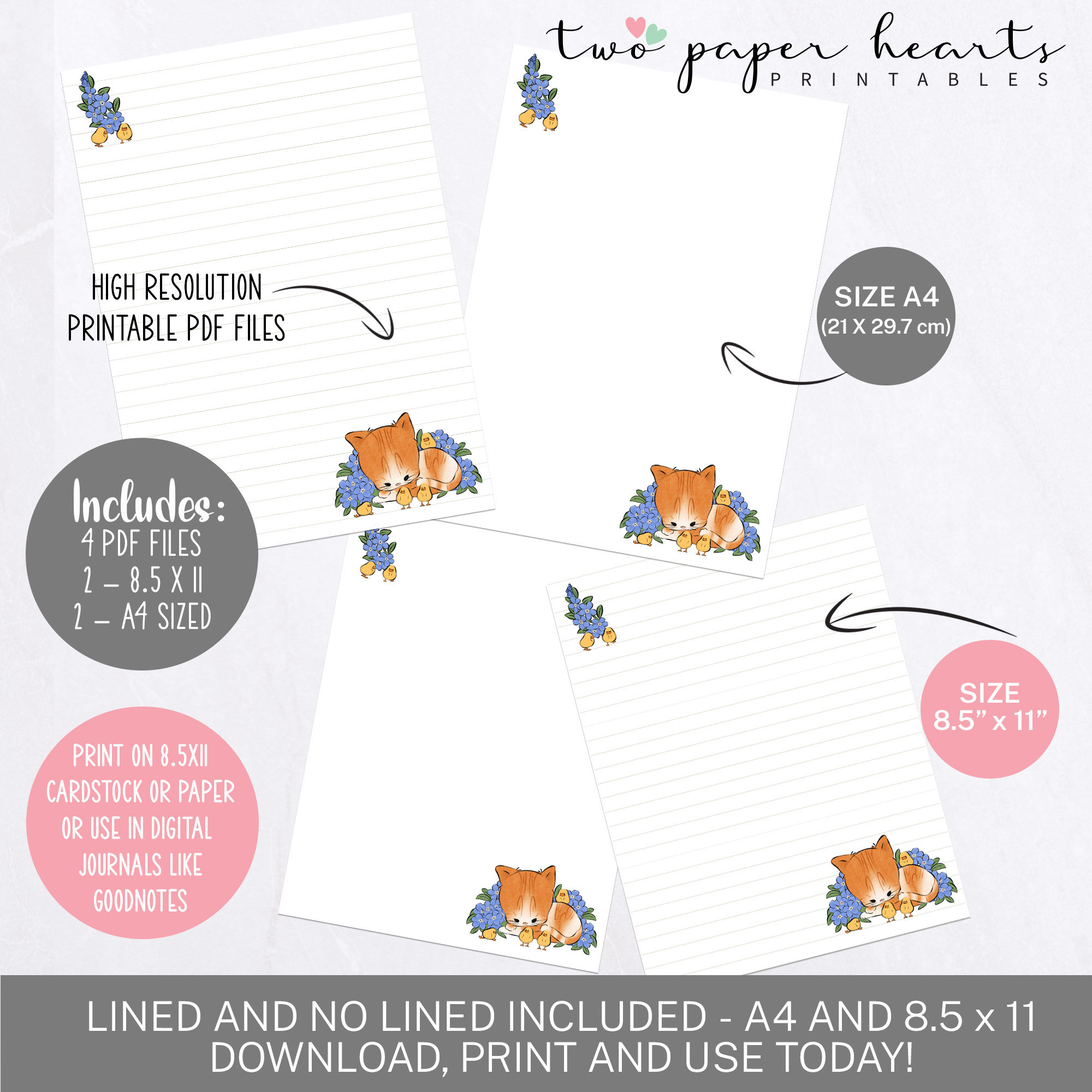 Cat Digital Stationary Paper A4 Printable Stationary Cute Goodnotes ...