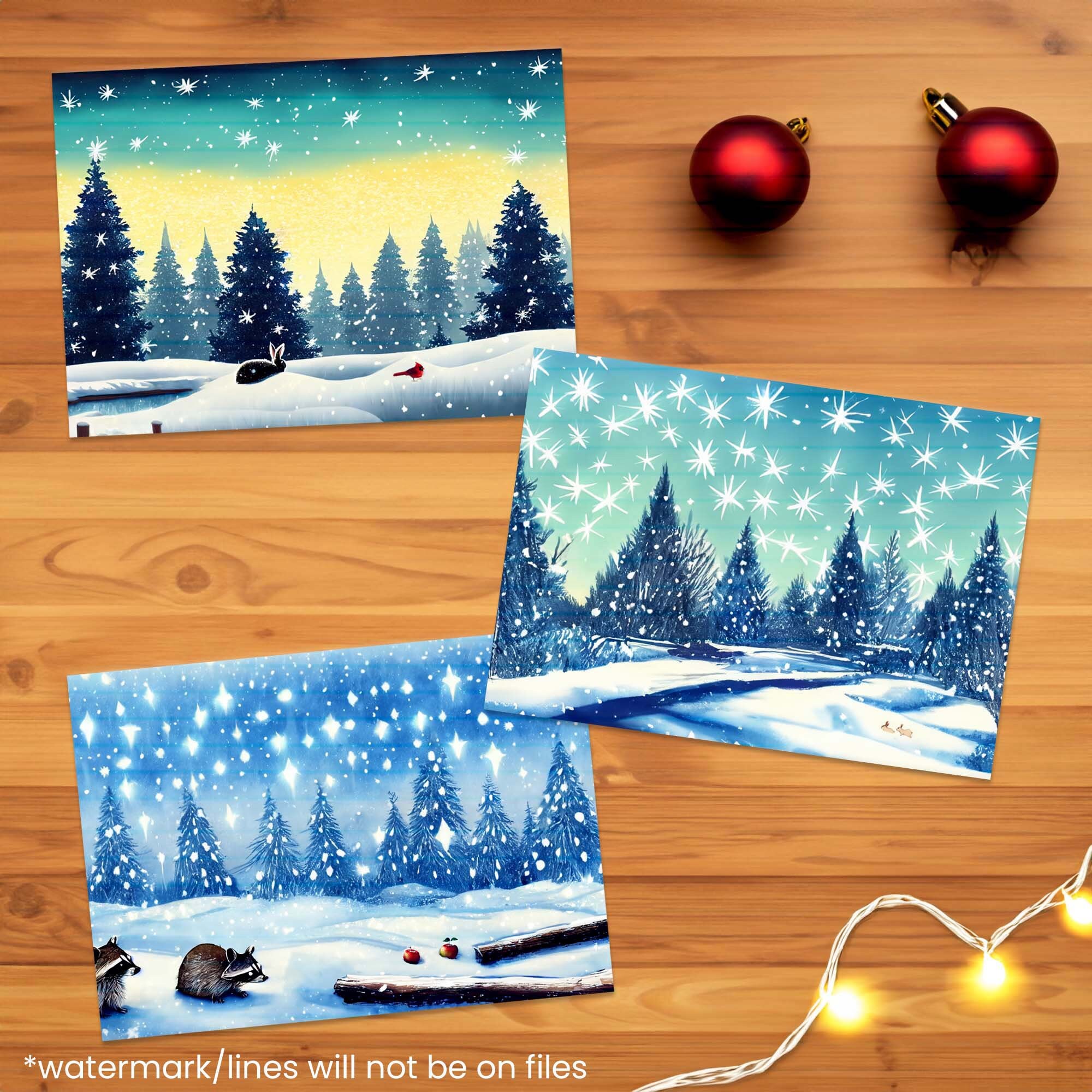 Printable Christmas Card Bundle Woodland Creature Note Card Winter ...