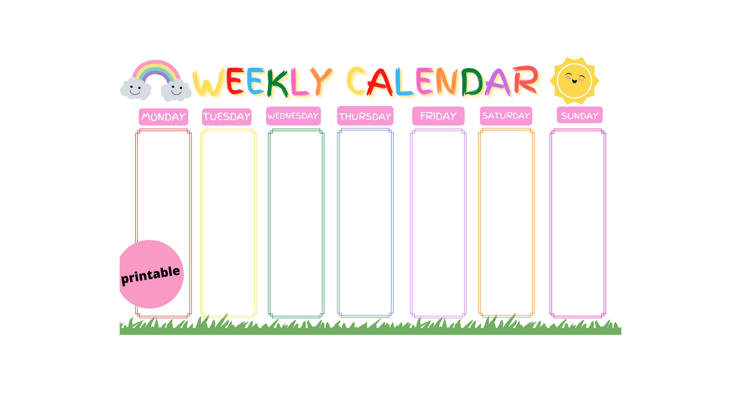 Kids Weekly Calendar Cute Colorful Planner Instant Download | Etsy