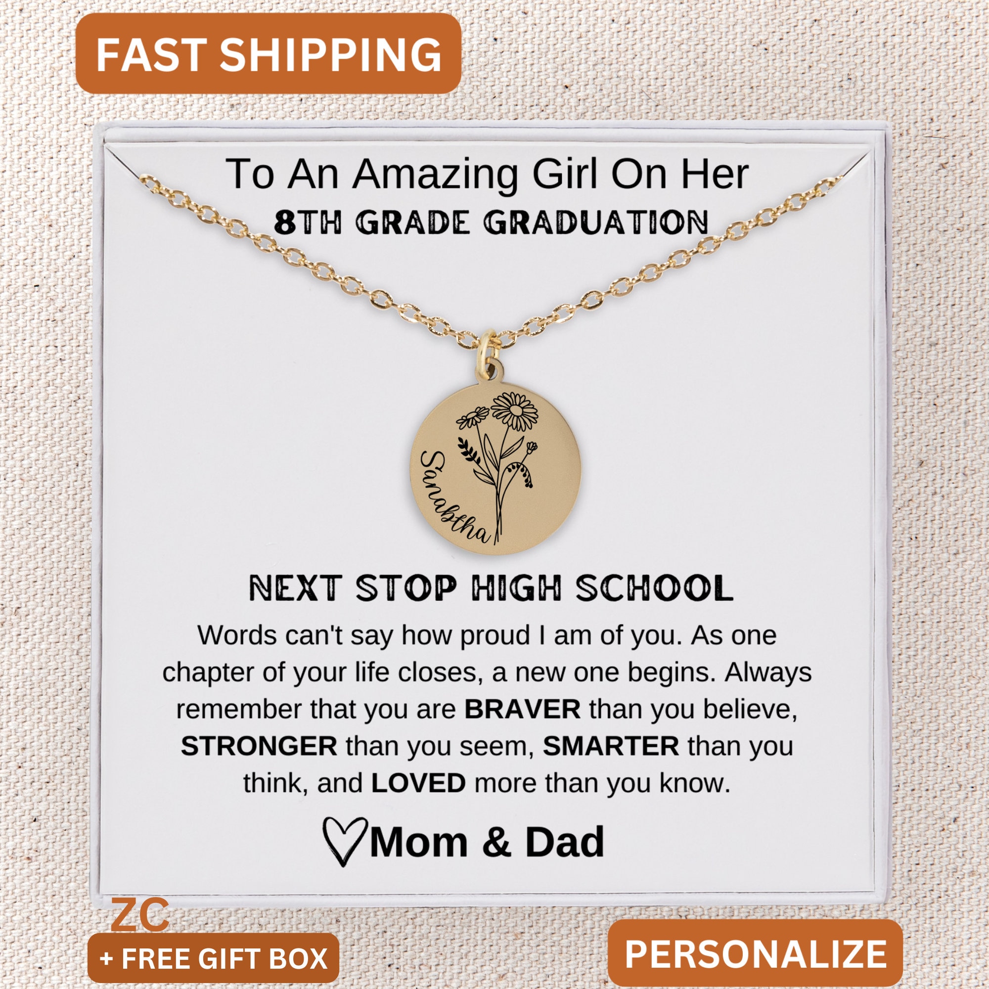 8th Grade Graduation Necklace Custom Middle School Graduation Jewelry ...