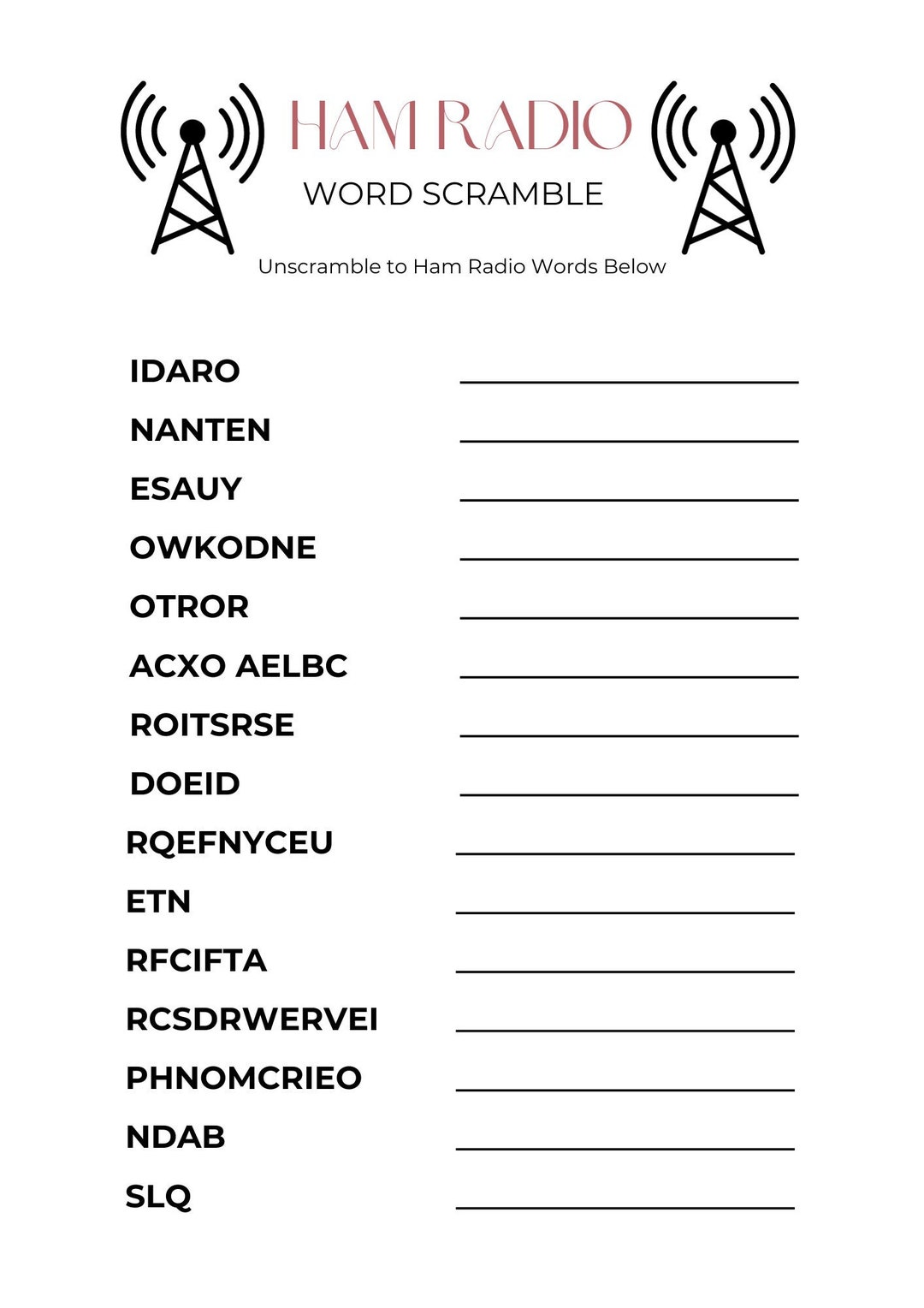 Ham Radio Word Scramble Puzzle, Fun Gift (PDF Pattern) - Etsy