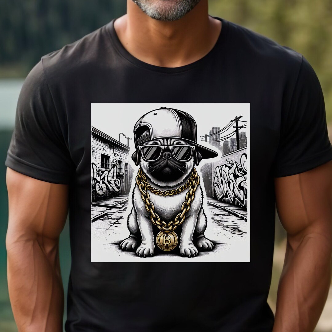 Thug Life for This Pug, Graffiti on Walls, Baseball Hat and Sunglasses ...