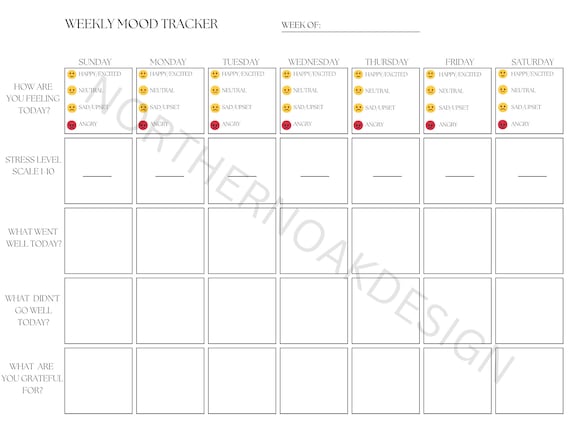 Weekly Mood Tracker Printable Emotions Tracker Mood - Etsy Canada