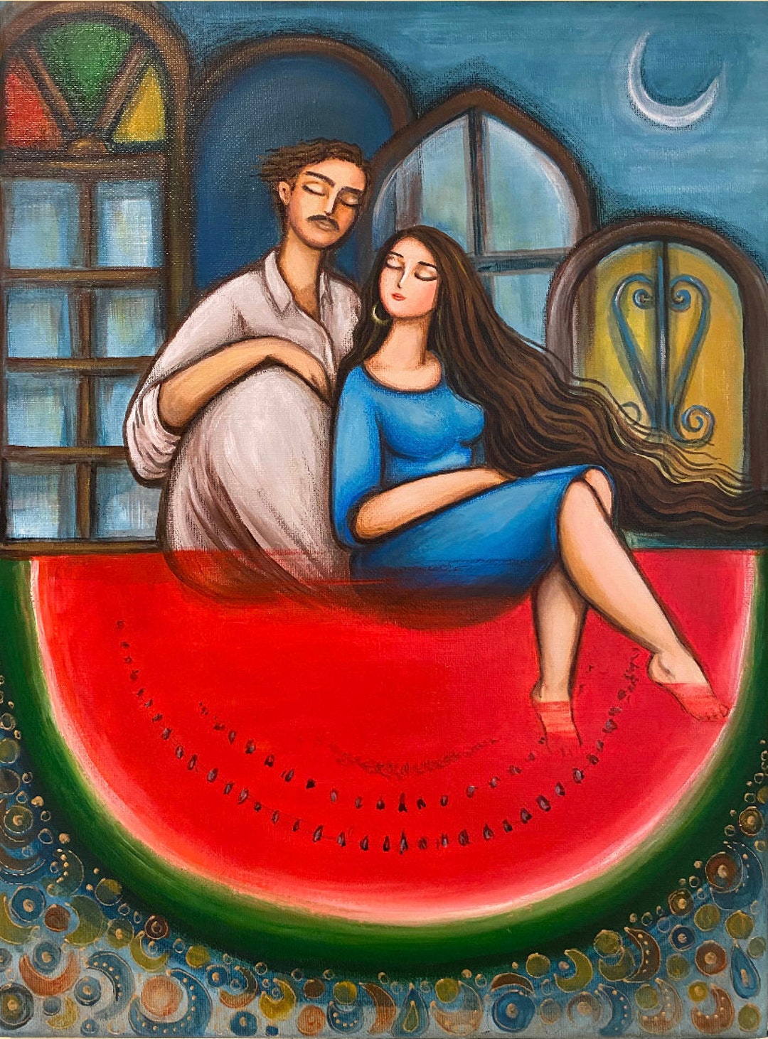 Summer Nights/traditional Iraqi Wall Art/ Arabian/ شناشيل/ بطيخ ...