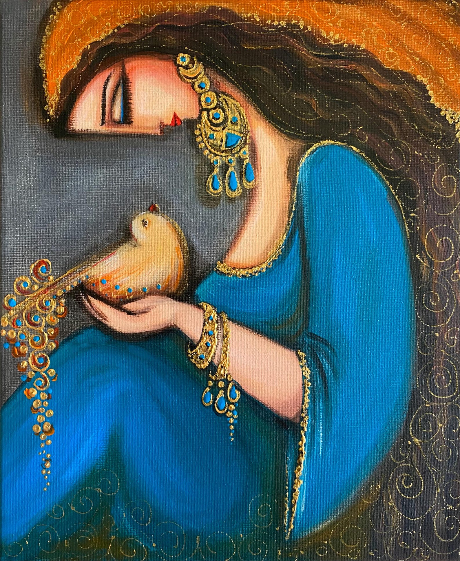 Original Iraqi Art. A Women With a Bird. Traditional and Cultural ...