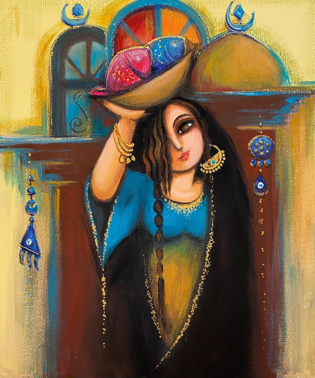 Original Iraqi Art. the Women With Fish Basket. Arabian Traditional and ...