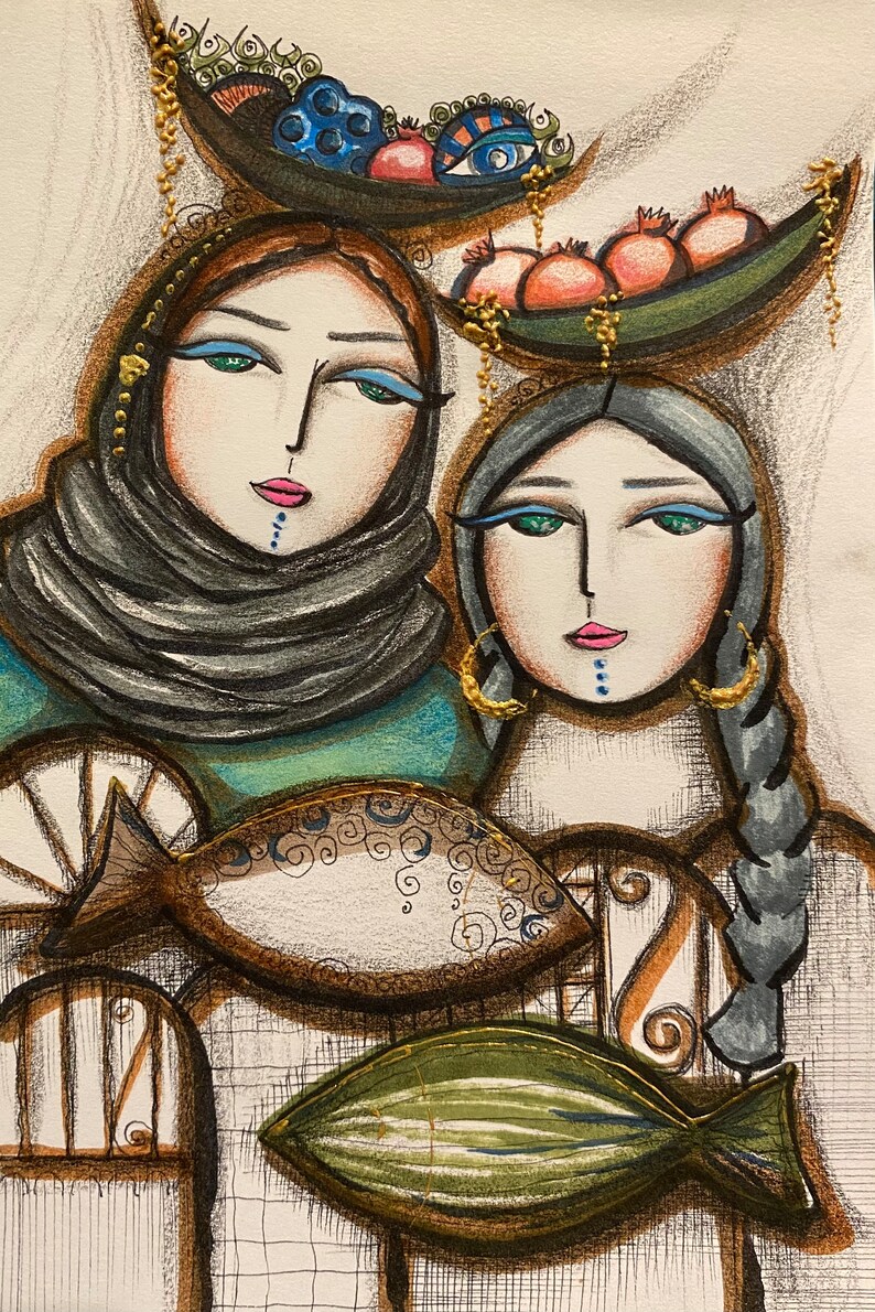 Two Pieces of Original Iraqi Art/ Mixed Media on Paper of Size 14 by 21 ...