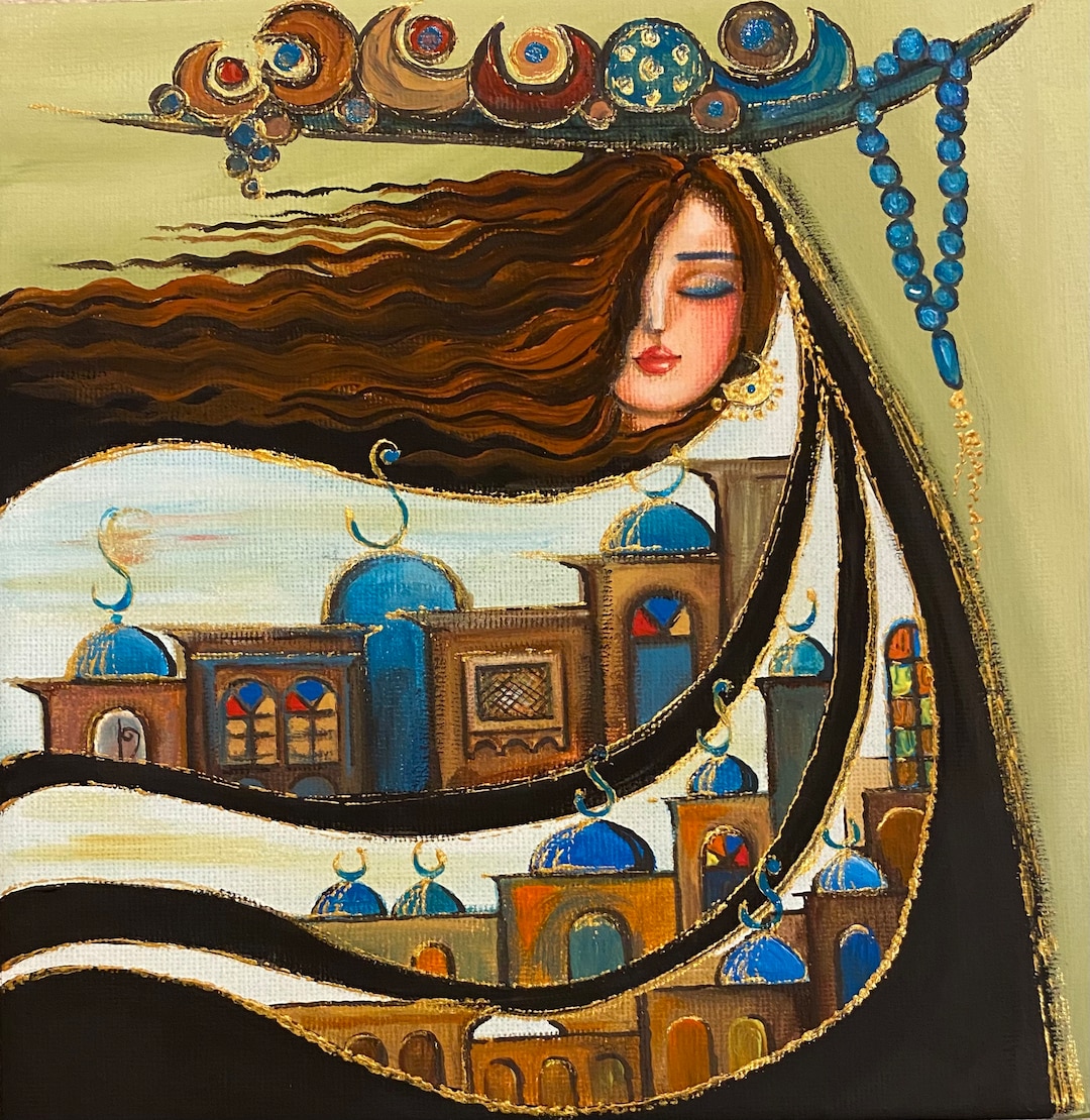 Original Iraqi Art/ Acrylic on a Square Canvas 20 by 20 Cm/ Arabian Art ...