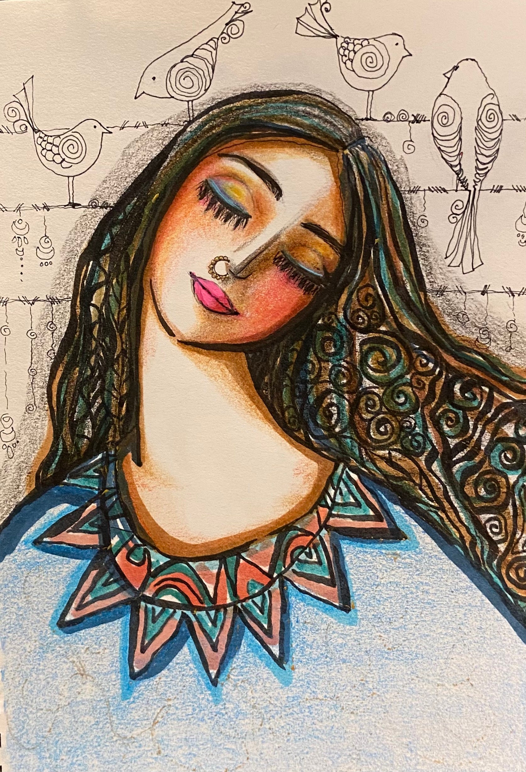 Two Pieces of Original Iraqi Art/ Mixed Media on Paper of Size 14 by 21 ...