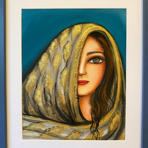 A Face Behind the Scarf/ Traditional Iraqi and Arabian Wall Art/ Gift ...