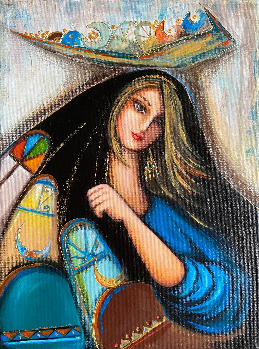 Original Acrylic and Mixed Media on Stretched Canvas/ Traditional Iraqi ...