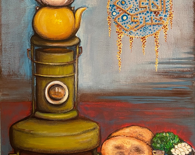 جاي وخبز وجبن وصوبه/tea by the Traditional Heater/ Traditional Iraqi ...