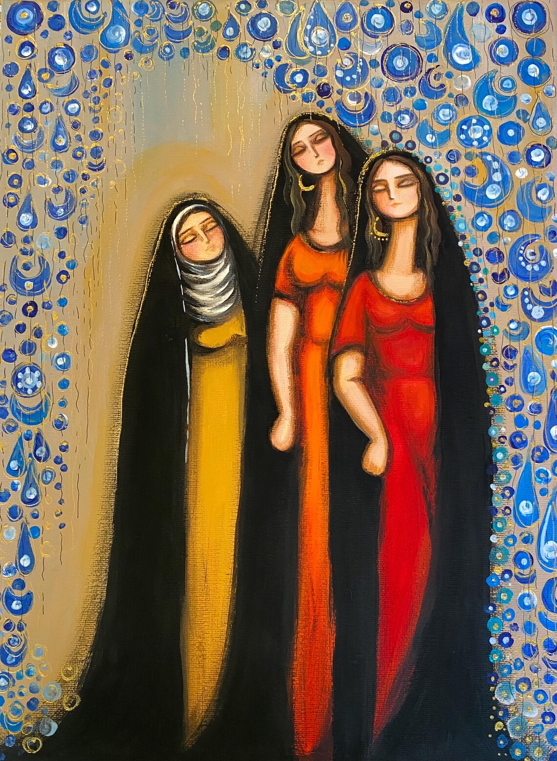 Three Women. Evileye . Original Iraqi Art. Traditional Features ...