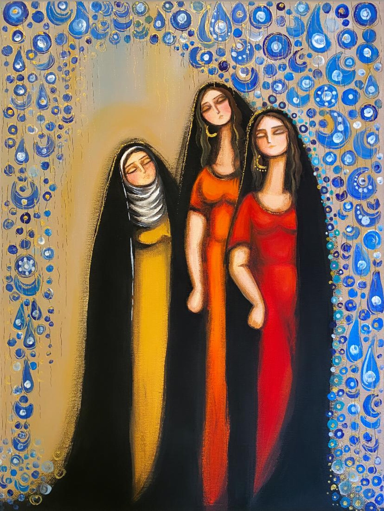 Three Women. Evileye . Original Iraqi Art. Traditional Features ...