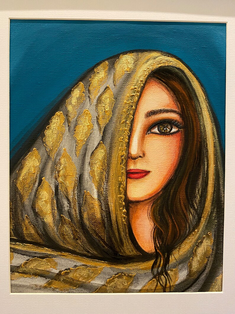 A Face Behind the Scarf/ Traditional Iraqi and Arabian Wall Art/ Gift ...