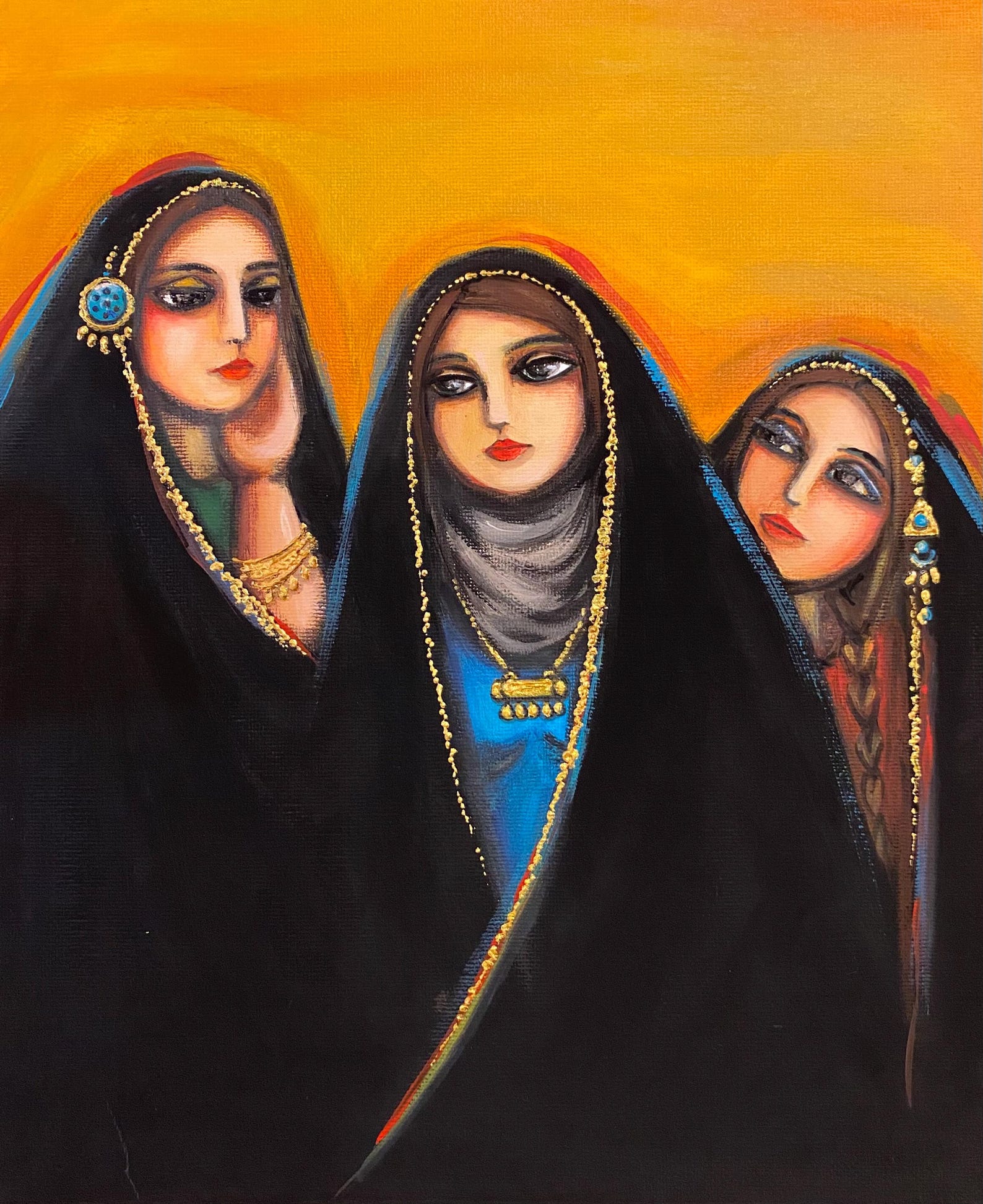 Original Iraqi Art. Women in Abaya. Cultural and Traditional Themes ...