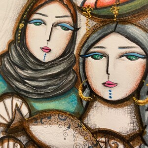 Two Pieces of Original Iraqi Art/ Mixed Media on Paper of Size 14 by 21 ...