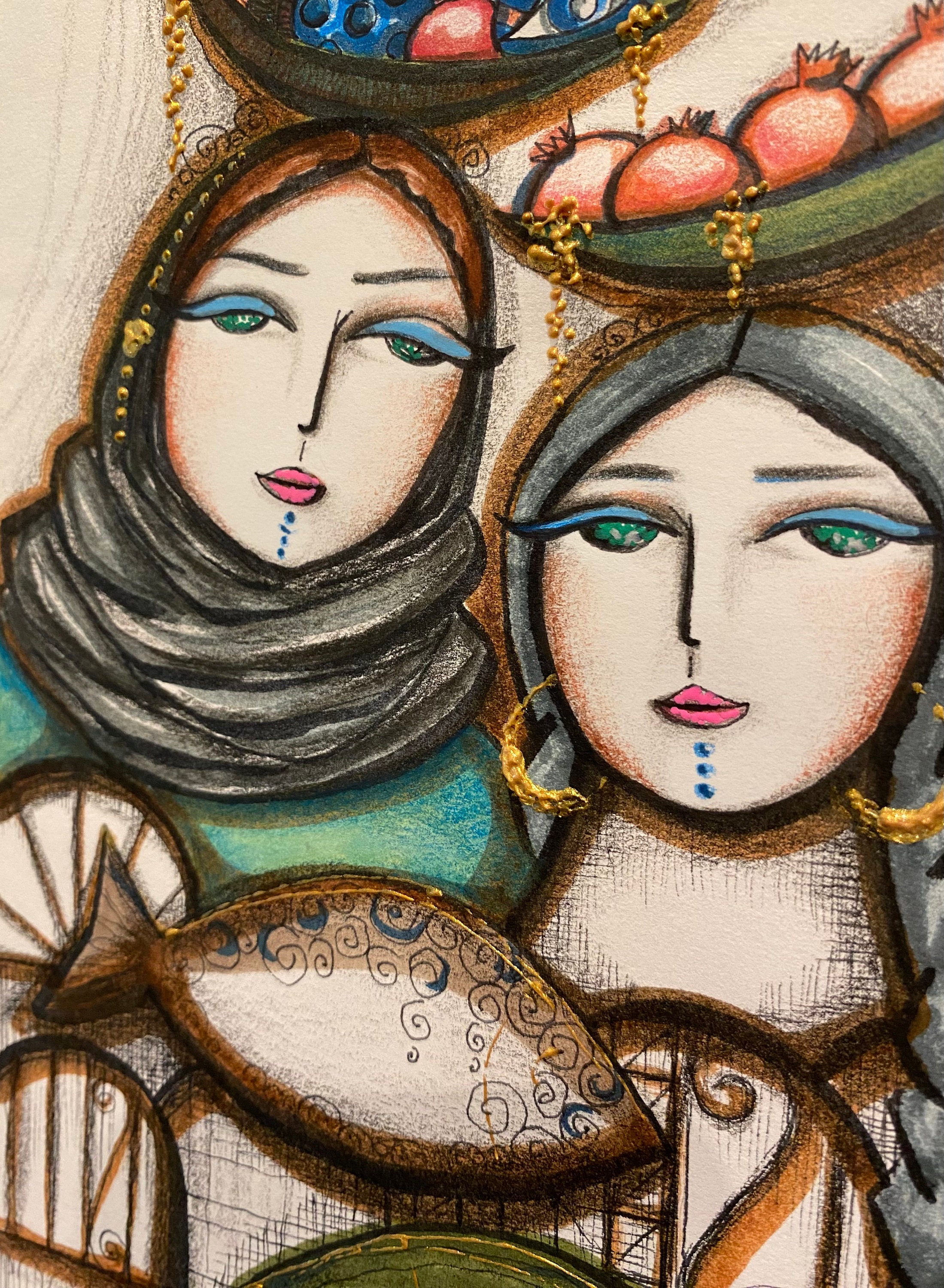 Two Pieces of Original Iraqi Art/ Mixed Media on Paper of Size 14 by 21 ...