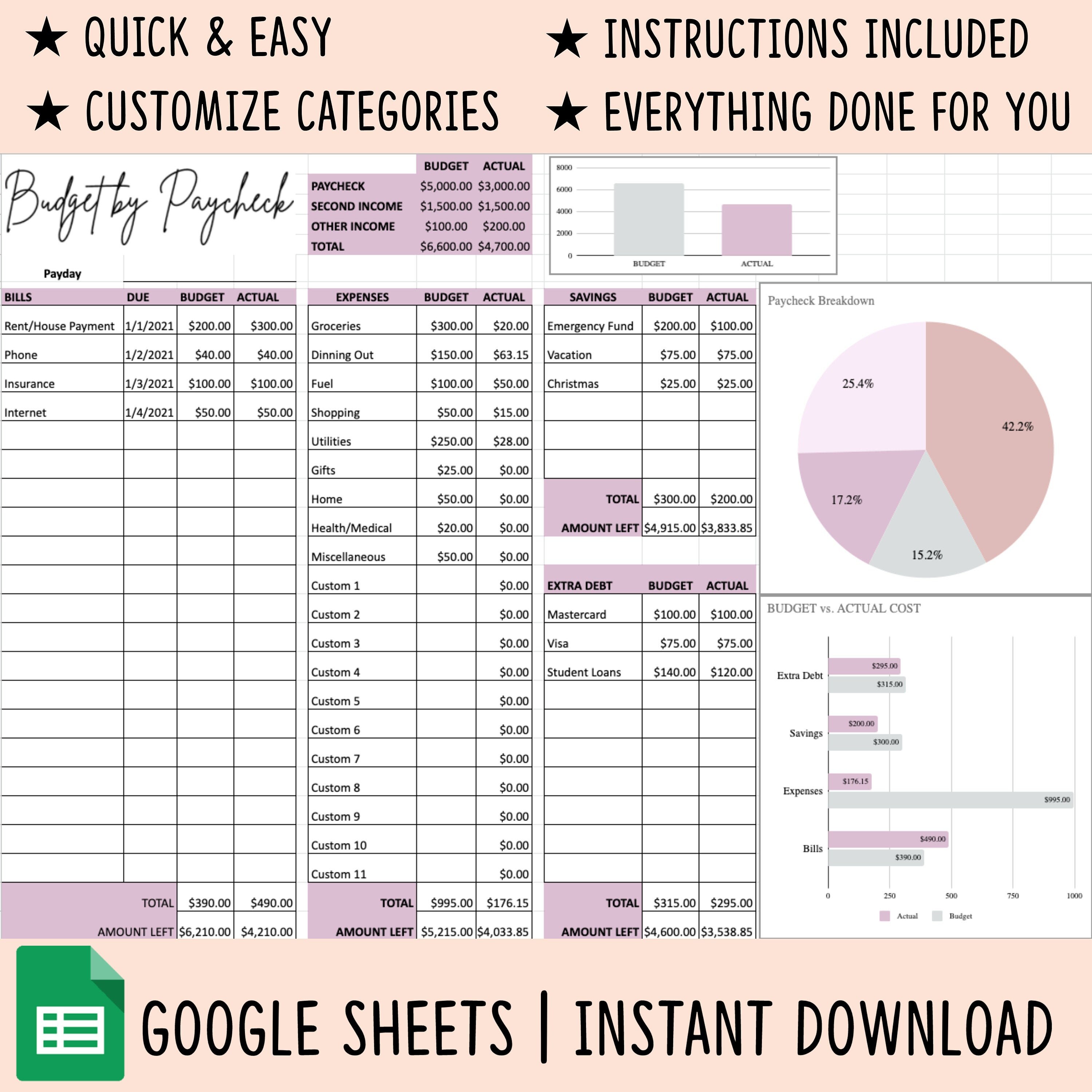 Budget By Paycheck Spreadsheet Budget Planner Bi weekly Etsy