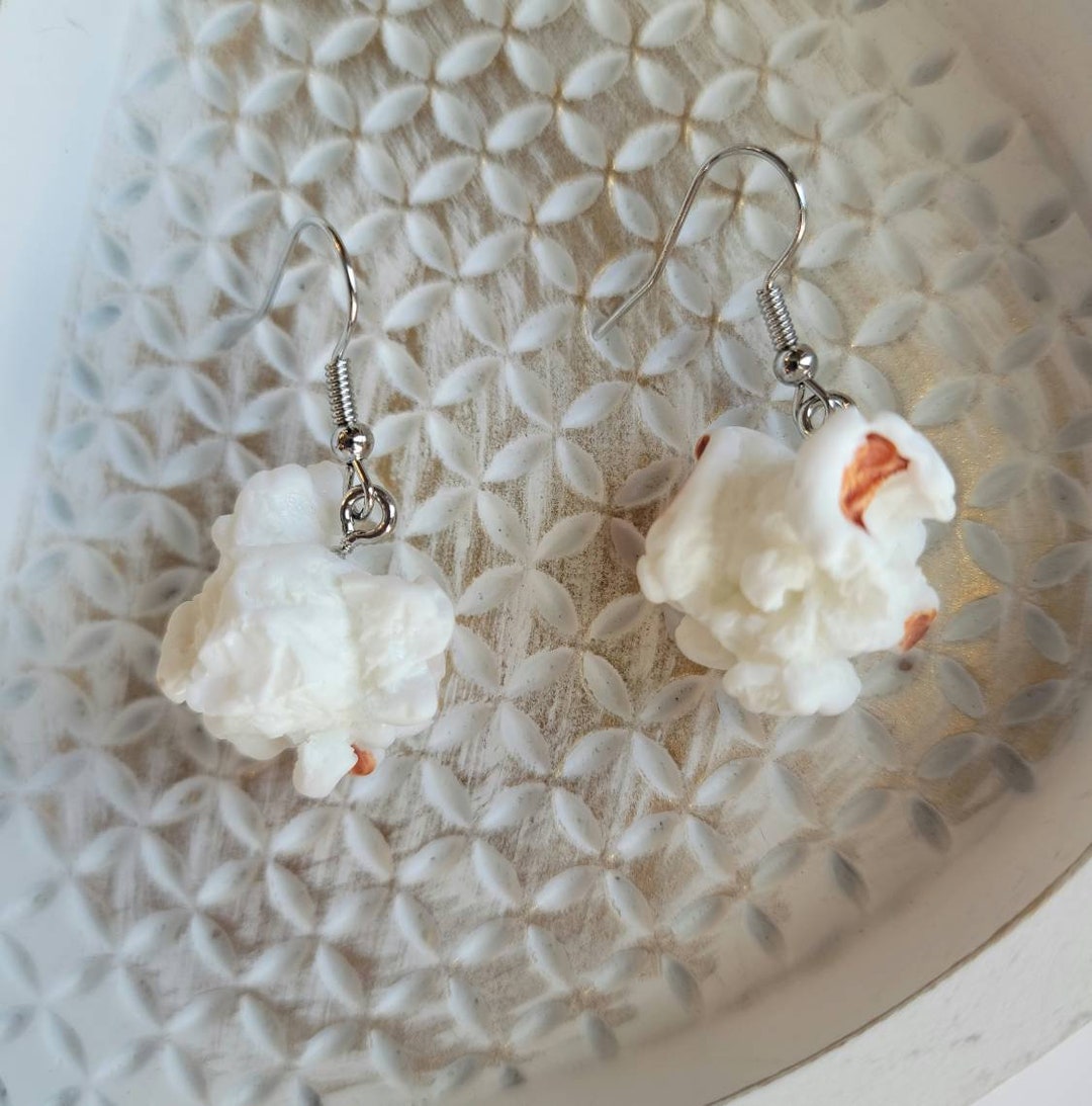White Popcorn Earrings, Popcorn Dangles, Fun Dangles, Gifts for Her ...