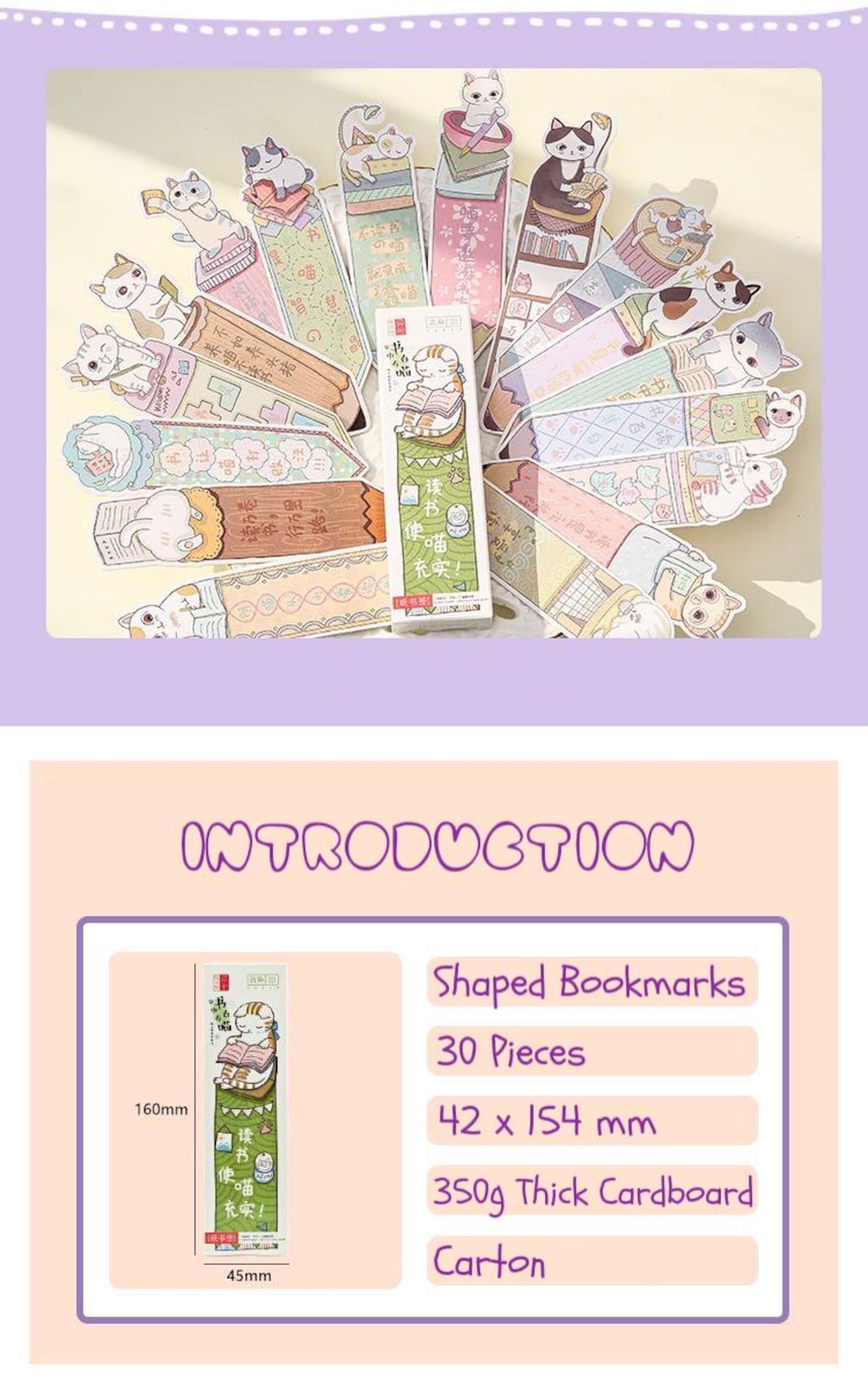 Kawaii Cat Bookmark Set of 30 | Cute Cat-themed Bookmarks | Adorable ...