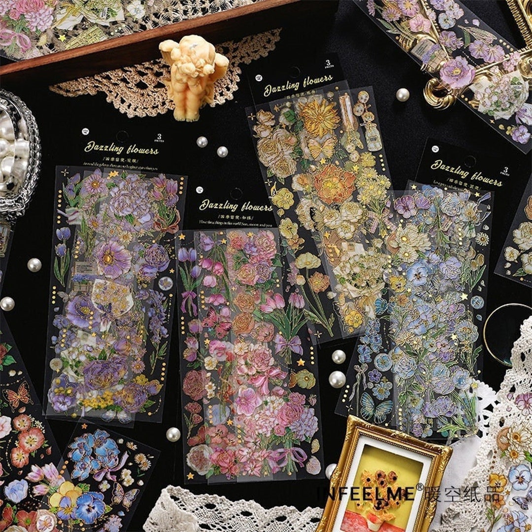 Floral Bullet Journal Stickers, Big Size Waterproof PET Stickers ...