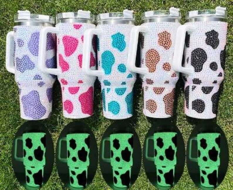 40oz Glow in the Dark Rhinestone Cow Print Dupe - Etsy