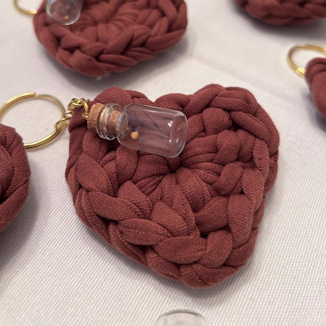 Mustard Seed Faith Keychain | Crochet Heart With Mustard Seed Bottle ...