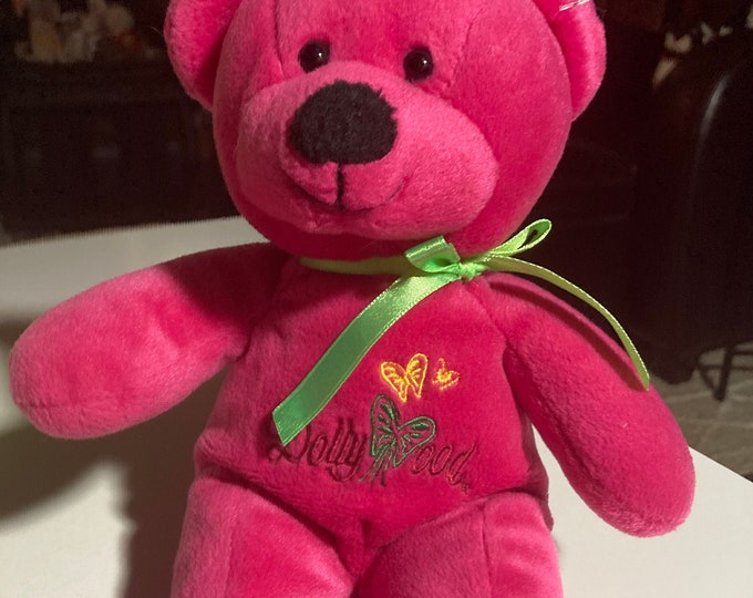 Dollywood Teddy Bear 10” Stuffed Toy Bear Hot Pink Plush With Dollywood ...