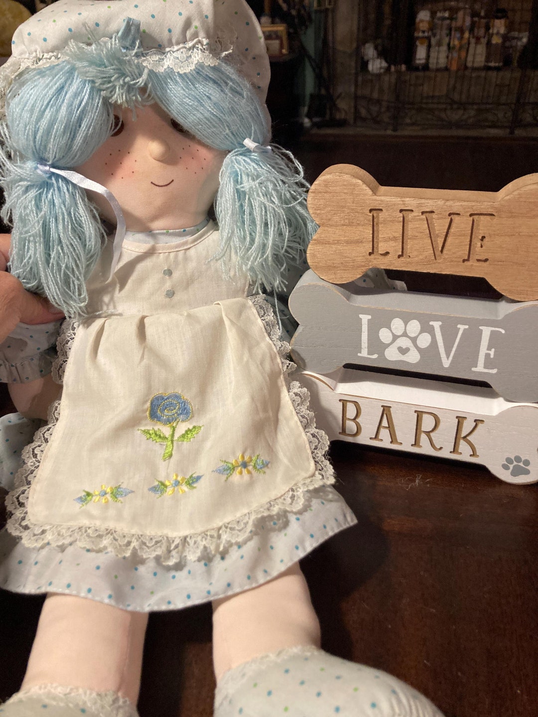 MTY International Co 21” Rag Doll in Blue Polka Dot Dress With Hat ...