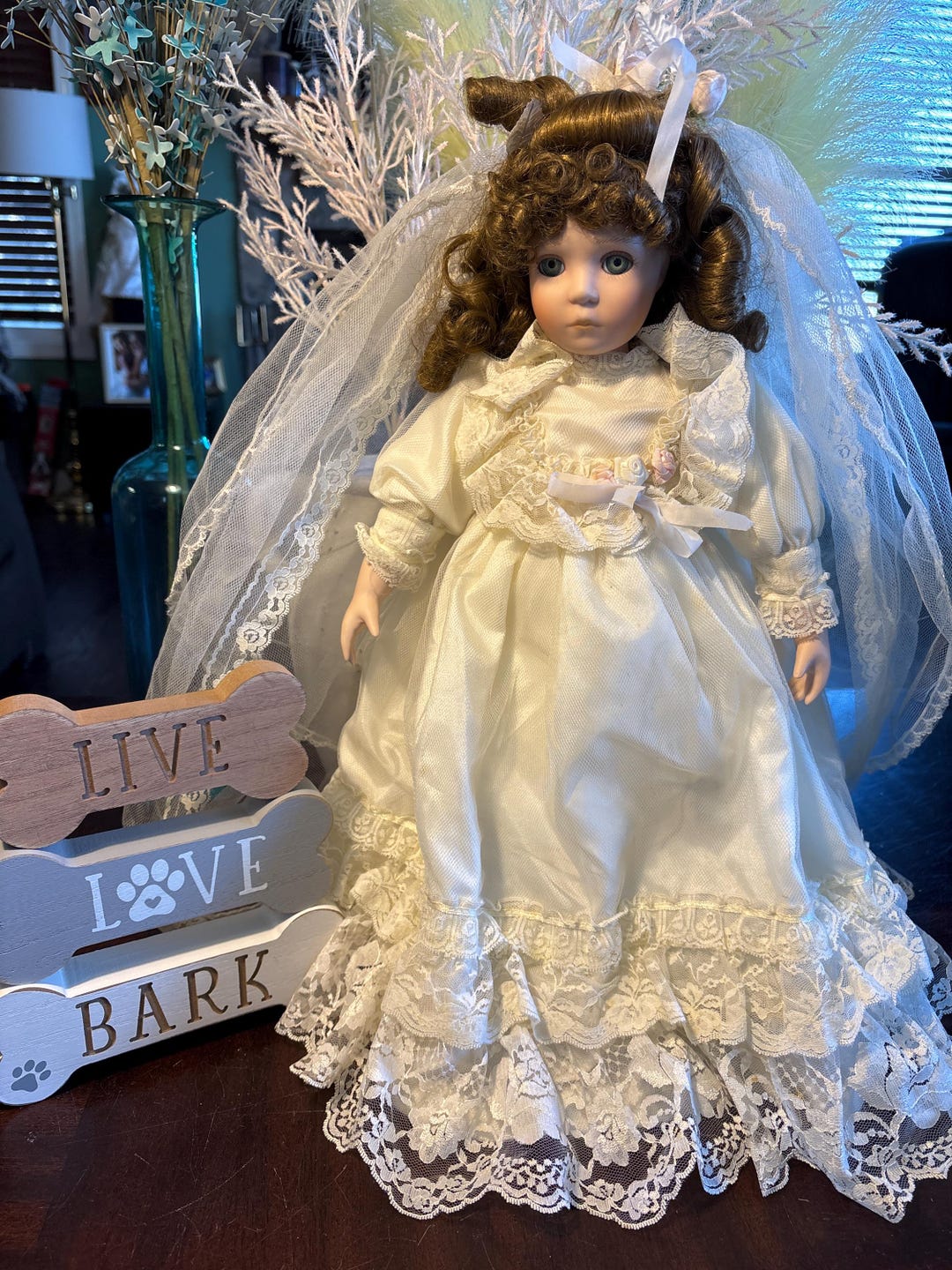 Schmid Doll House Porcelain Doll Vintage 17” Bride Doll Collectible ...