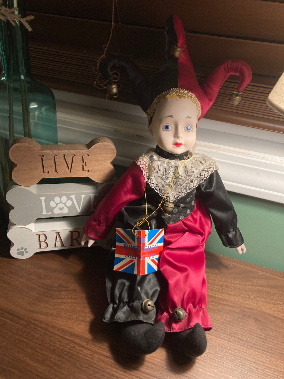 The Wimbledon Collection Porcelain Doll 16” Tall Jester Clown Black Red ...