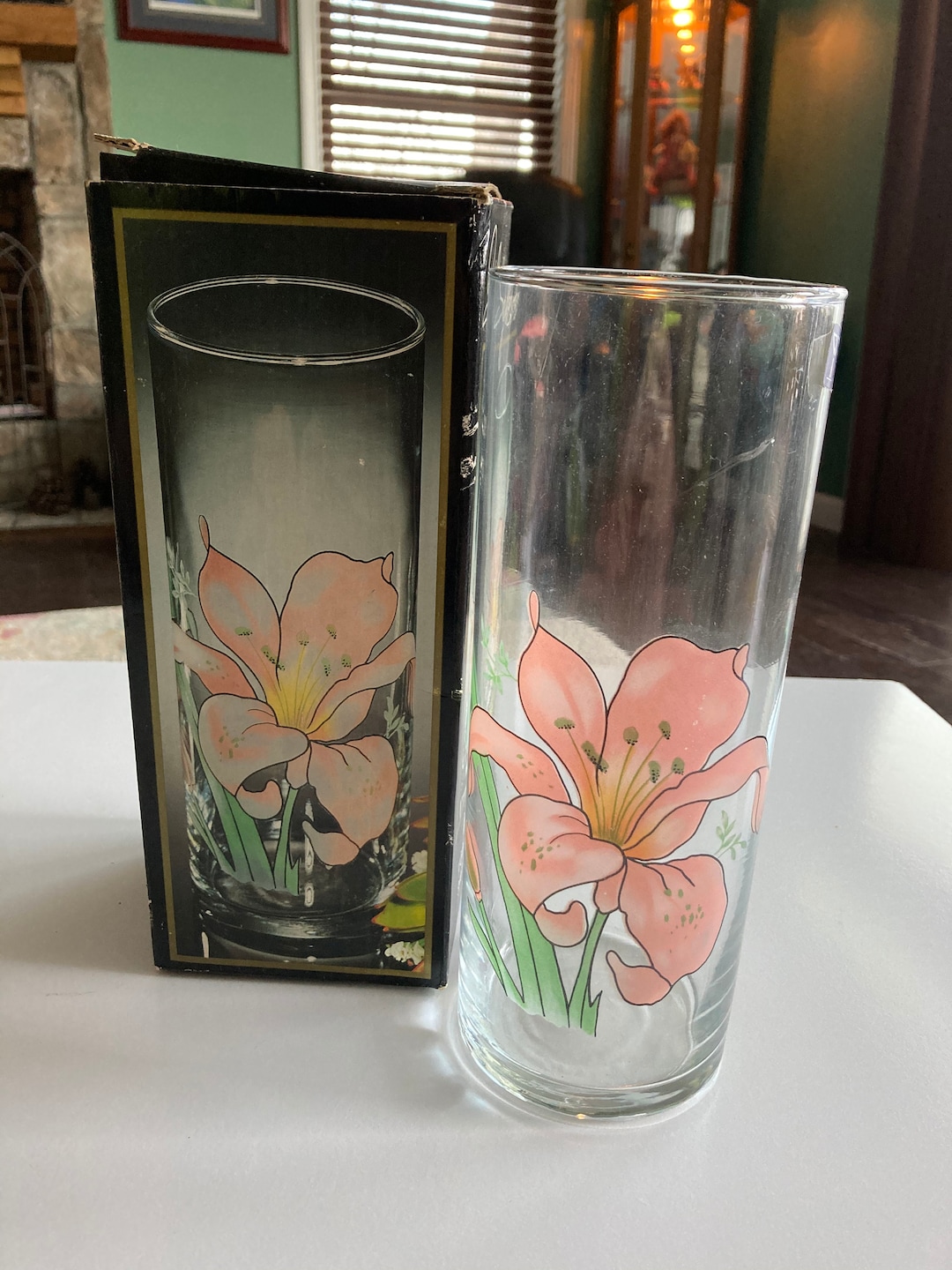 Stylesetter Hand Painted Flower Vase 9” Cylinder Vase Pink Flower ...