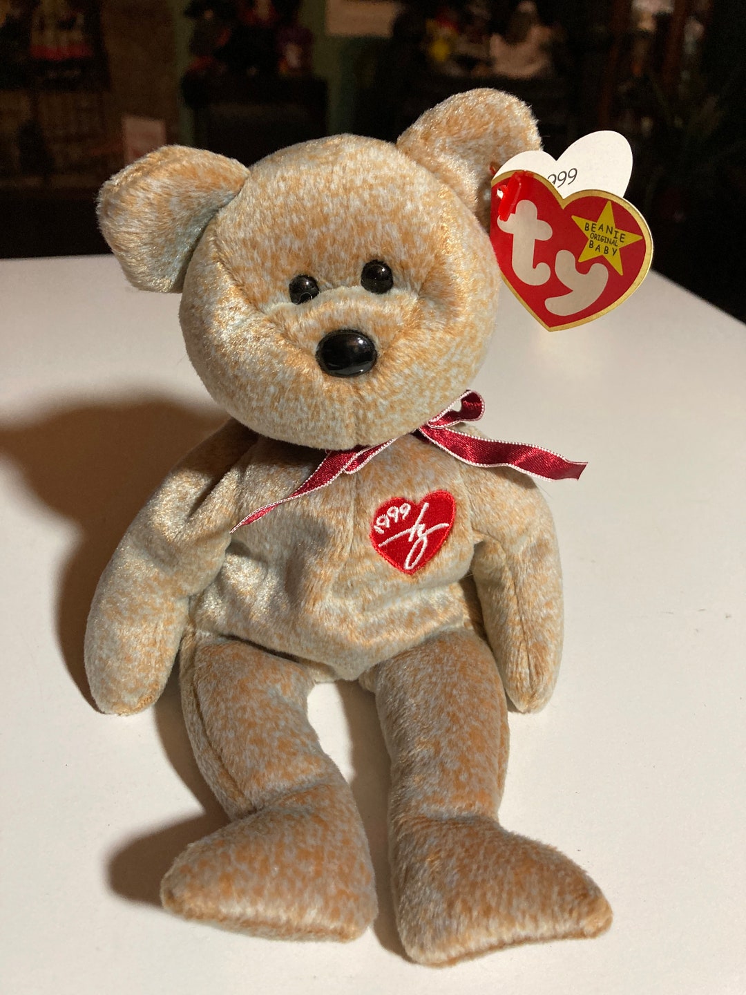 Ty Beanie Bear Signature Bear 1999 With Tag Gold Blue Fur 1999 Heart ...