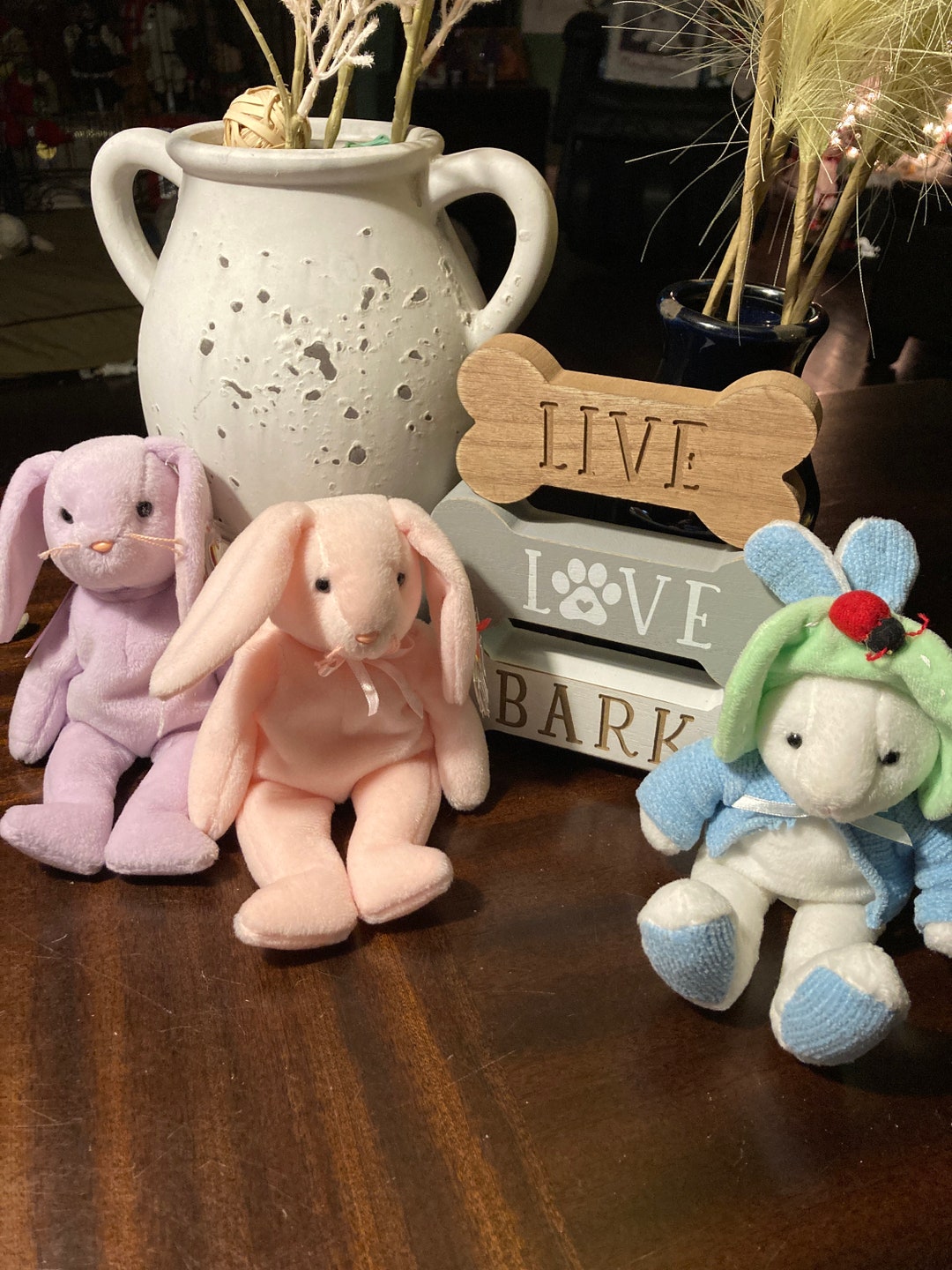 Ty Beanie Bunny Rabbits Hoppity & Floppity Pink and Purple Tags With ...