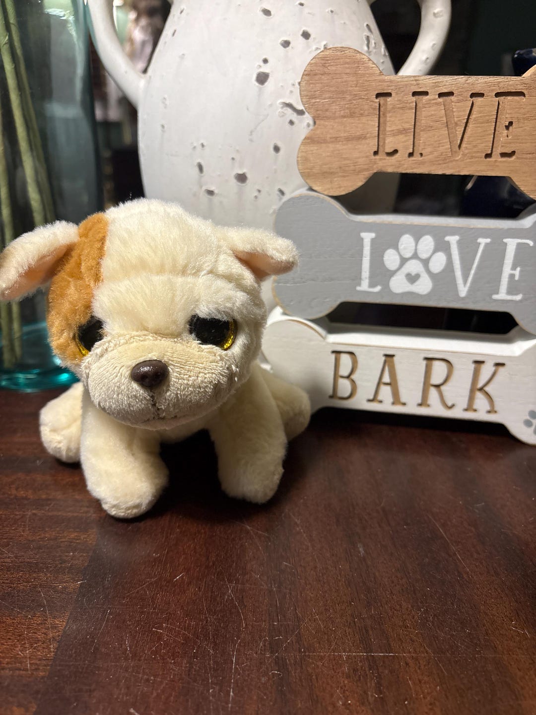 Ty Velvety 6” Puppy Dog Houghie Bulldog Tan Brown Big Yellow Eyes ...
