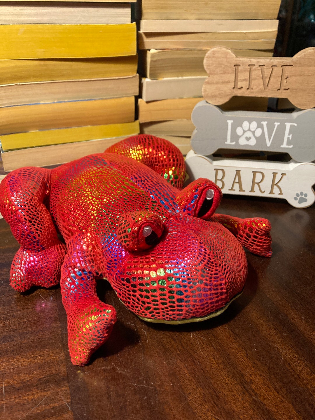 Kellytoy Plush Stuffed Frog 10” Red Shiny Frog Toy Animal Yellow Belly ...