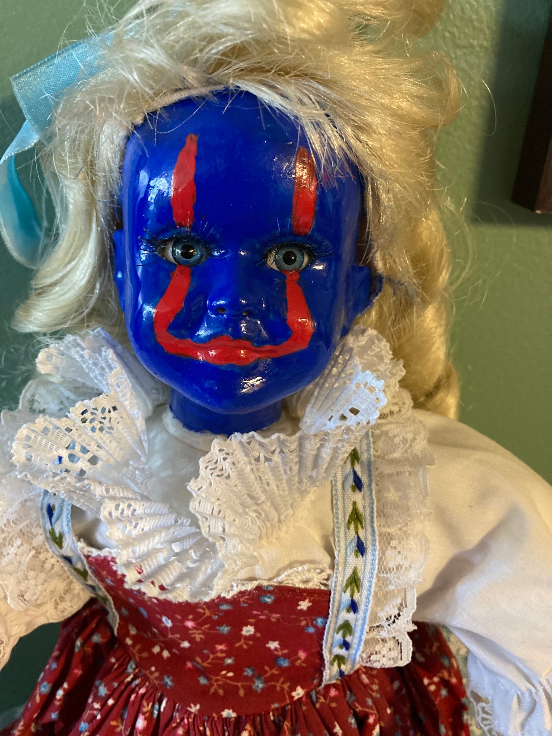 OOAK Creep Scary Clown Doll Porcelain Girl Clown With Pet Cow 13” Clown ...