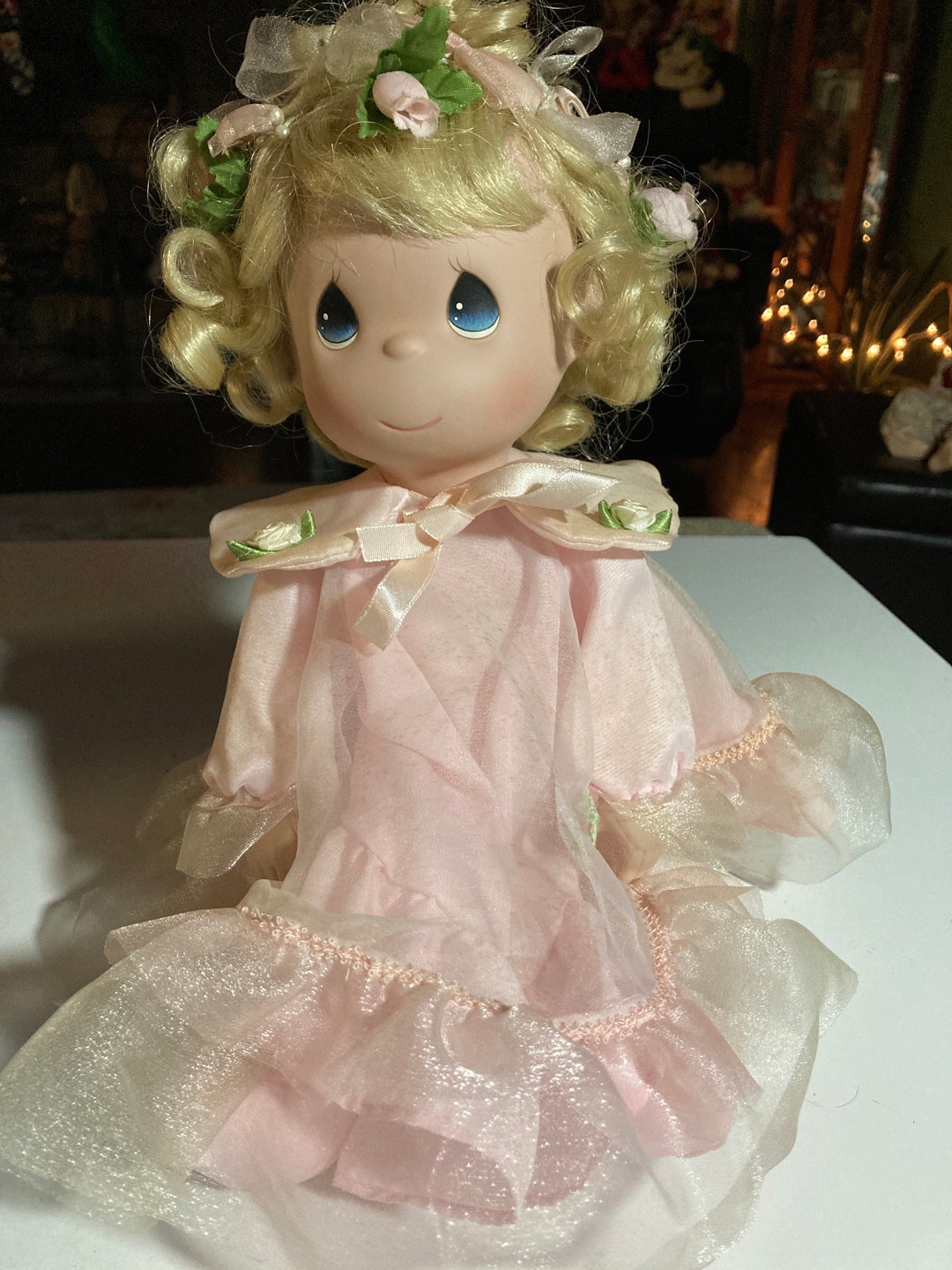 Ashton Drake Porcelain 10” Precious Moment Doll in Pink Dress Curly ...