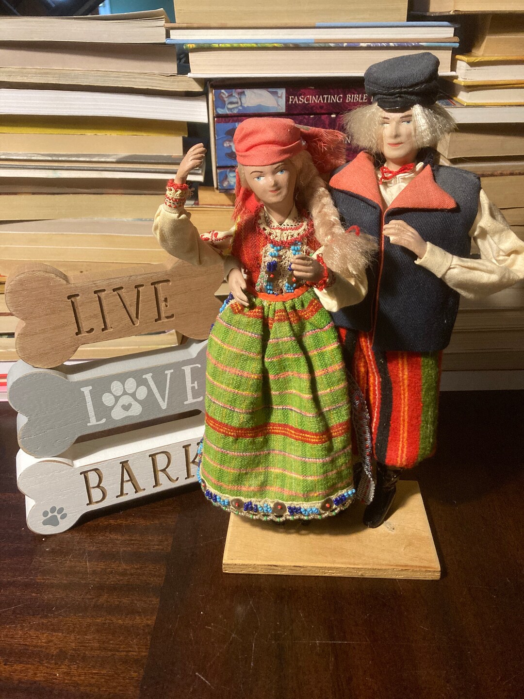 Cepelia Pultusk 12” Polish Doll Set on Wood Base Handmade RARE Vintage ...