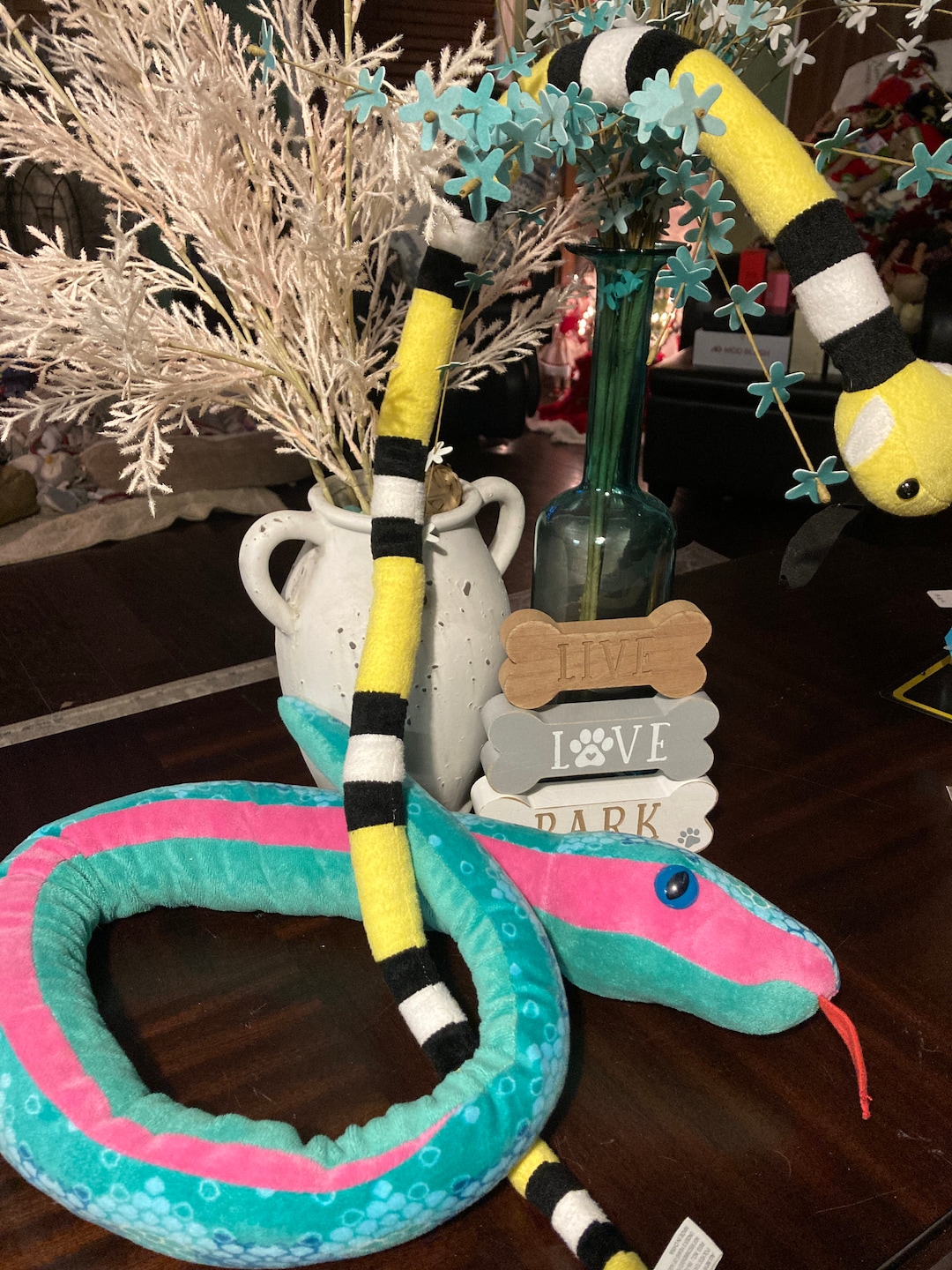 Wild Republic Plush 50” Green Blue Pink Snake & Oriental Trading Yellow ...