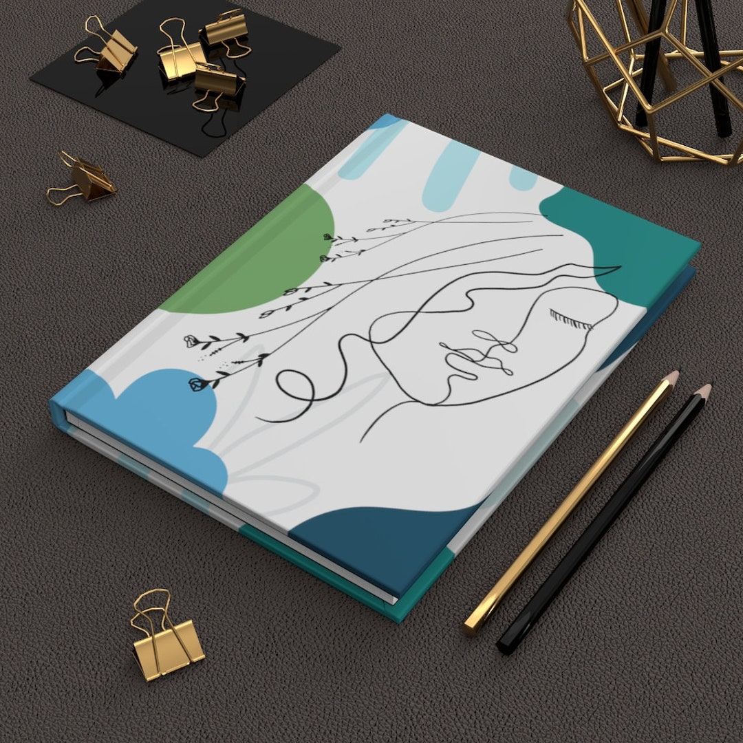 Line Art Portrait Flower Girl Hardcover Journal Matte Abstract Painting ...
