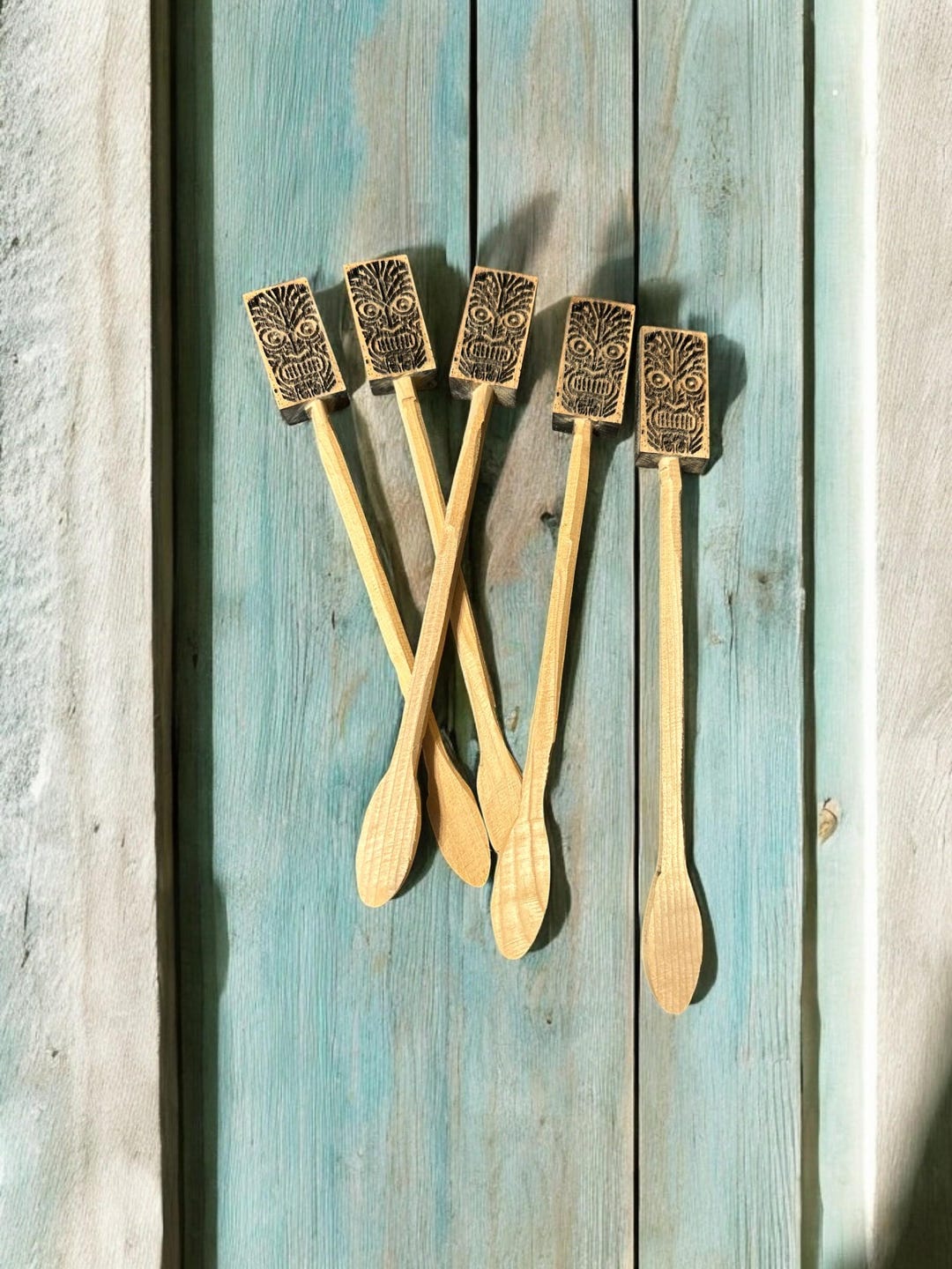 Custom Wooden Tiki Swizzle Sticks - Set of 5, Handcrafted Cedar Drink ...