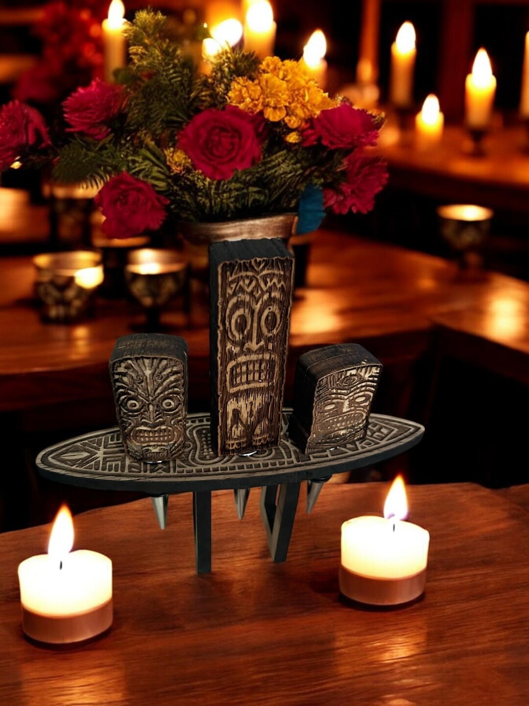 Handmade Tiki Wine Bottle Cork Toppers and Surfboard Display 3 Stoppers ...