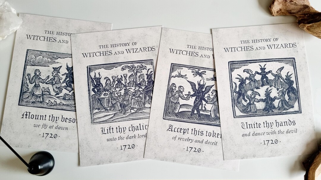 Set of 4 the History of Witches and Wizards A5 Prints - Gothic Decor ...