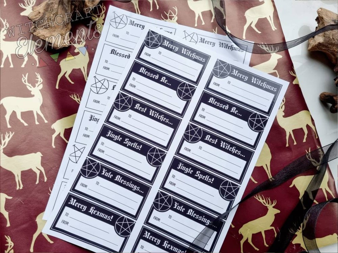 Witchy Gift Tag Sticker Sheet - Pagan Holiday Present Labels, Yule Gift ...