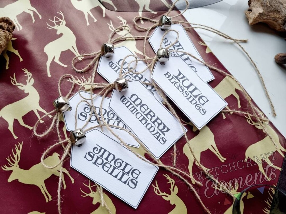 Yule Gift Tags With Jute String Bow and Bell 6 Pagan Holiday Gifting ...