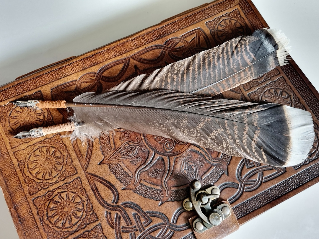 Turkey Feather Quill Pen With Calligraphy Nib & Suede Grip - Witchy ...